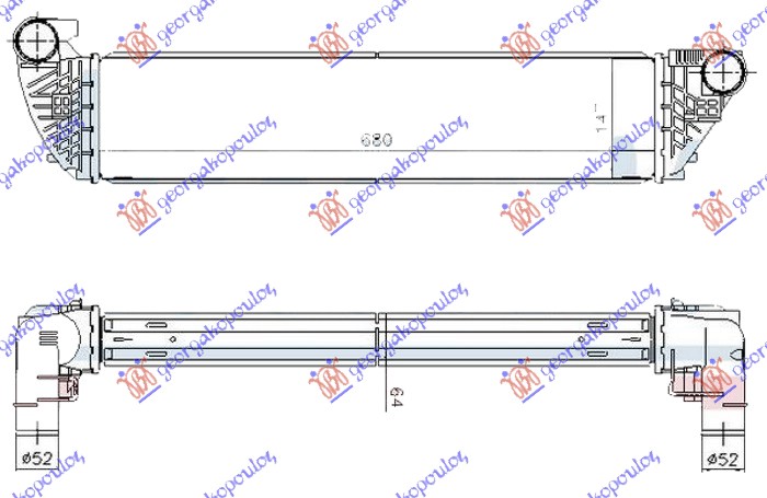 HLADNJAK INTERCOOLR 1.9-2.0-2.2 DIZ (68×15) RENAULT ESPACE (2003-2012) (OEM: 8200292773, 8200301883)