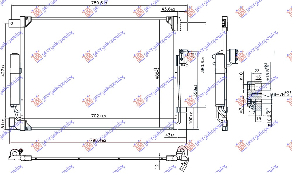 HLADNJAK KLIME 2.3 dCi DIZEL (70 2x488x 12) NISSAN P/U (D23) NAVARA NP300 2WD-4WD (2015-) (OEM: 921004KJ0A)