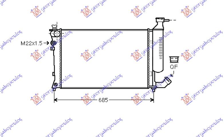 HLADNJAK 1.8i-2.0i 16V (61×37.8)SA ZASTITOM PEUGEOT 306 (1999-2000) (OEM: 1331.49, 133149)