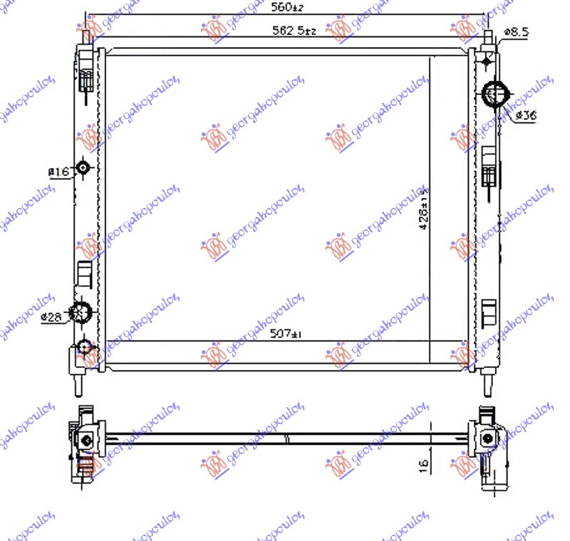 HLADNJAK 1.5 dCi DIZEL (50 7x428x 16) NISSAN JUKE (2015-2019) (OEM: 214101KK0A, 214101KK0B, 214101KK0C)