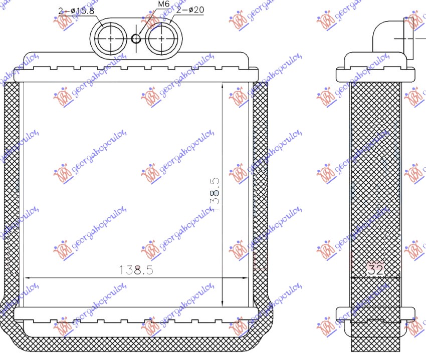 GREJAC KABINE (BR) (140x140x32) 91- SUZUKI VITARA 2D (1989-1998) (OEM: 00000A00947, 7412060A10, 7412064A10)