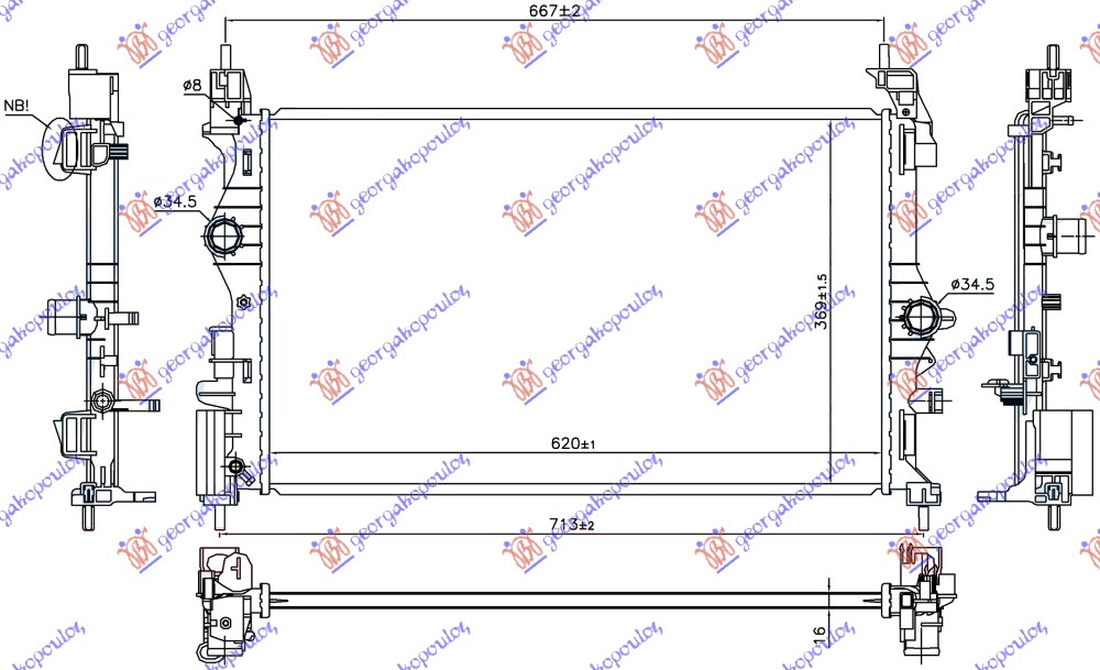 HLADNJAK 1.0 TURBO BENZINZ.MANUELNI (ENG.B 10 XFT 85kw OPEL CORSA E (2015-2019) (OEM: 1300368, 13440204)