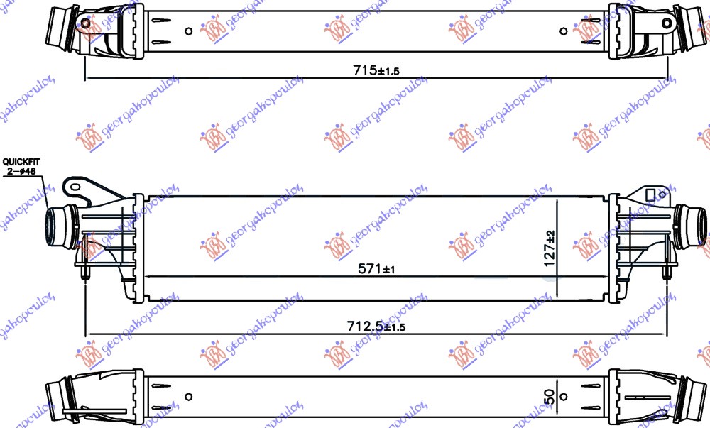 HLADNJAK INTERKULER 1.0 i TUR. BENZINZ. (57 1x 127×50 OPEL CORSA E (2015-2019) (OEM: 1302299, 13378221)