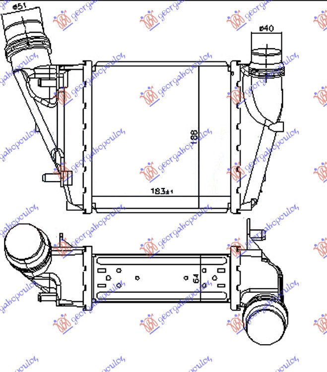 HLADNJAK INTERKULERA 1.5 DCi DSL (188x183x64) RENAULT TWINGO (2007-2012) (OEM: 144613211R)