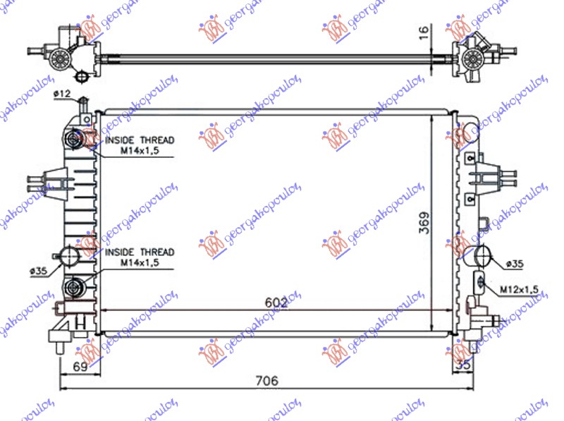 HLADNJAK MOTORA 1.6 – 1.8+/ – AC BENZIN AUTOMAT (BRAZ OPEL ASTRA H (2004-2010) (OEM: 1300285, 13170111)