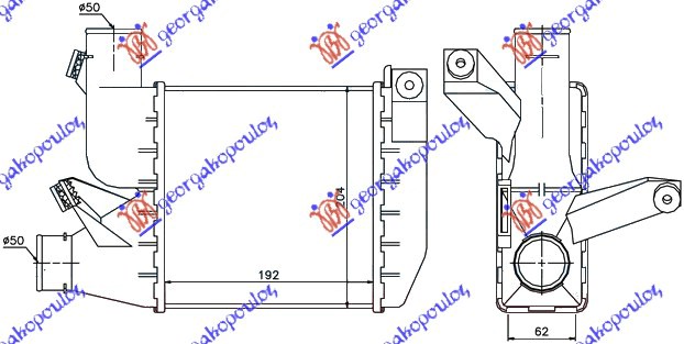 HLADNJAK INTERKULERA 2.5 TD (192x204x62) BMW SERIES 5 (E39) (1996-2002) (OEM: 17512246031)