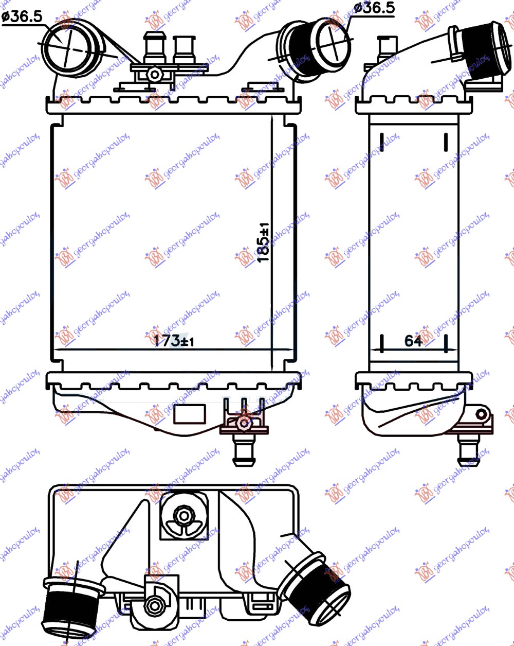 HLADNJAK NTERCOOLERA ABART (185x173x64) Leva str. FIAT 500 (2015-) (OEM: 51819187)