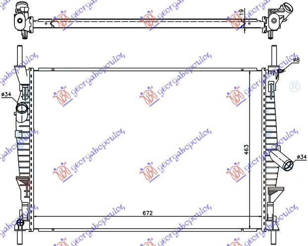 HLADNJAK MOTORA 2.2-2.4TDCi-2.3I-A/C(67.5×45.5 FORD TRANSIT (2006-2013) (OEM: 7C118005AA)