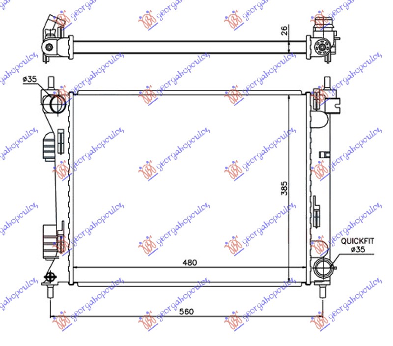 HLADNJAK MOTORA 1.1-1.4 CRDi MANUAL DIZEL (480x380x2) HYUNDAI ACCENT (EXPORT TYPE) (2011-2014) (OEM: 253101R300)