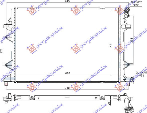 HLADNJAK DODATNI 2.0 TDi DIES (630 x44x26 VW NEW BEETLE (2011-2016) (OEM: 5K0121251S)