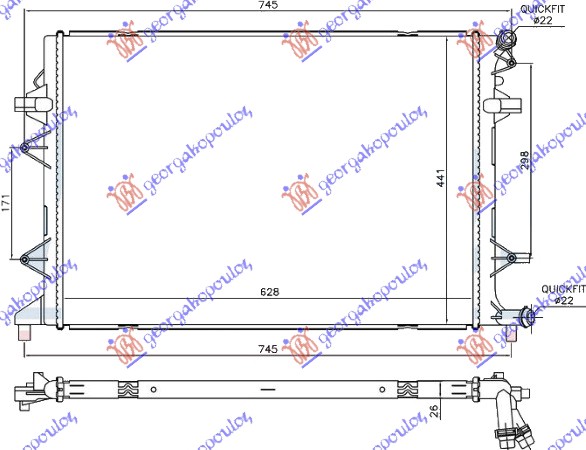 HLADNJAK DODATNI 2.0 TDi DIES (630 x44x26 VW CADDY (2015-2020) (OEM: 5K0121251S)