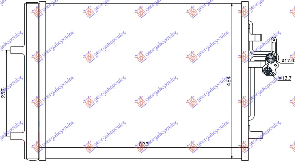 HLADNJAK KLIME 1.6 – 2.0 DIZEL (585x470x16) VOLVO S80 (2006-2013) (OEM: 30794562, 31274157)