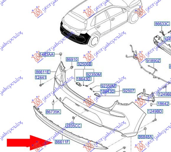 SPOJLER ZADNJEG BRANIKA (H/B) (O) HYUNDAI i30 HATCHBACK/TOURER (2017-2020) (OEM: 86612-G4000, 86612G4000)