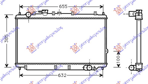 HLADNJAK MOTORA BENZIN (34.5×70) KIA SHUMA (1996-2001) (OEM: 0K2A1-15-200, 0K2A115200)