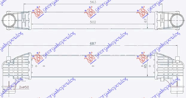 HLADNJAK INTERCOOLER 1.9 TDi (500x70x88) (-00) SEAT ALHABRA (1995-2010) (OEM: 7M0145805)