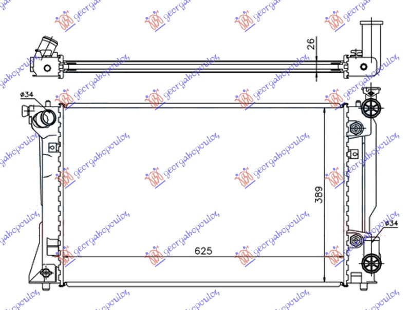 HLADNJAK 2.0 i-VVTi AUT.BENZIN (625×390) TOYOTA AVENSIS (T25) (2003-2008) (OEM: 164000H120, 164000H121)