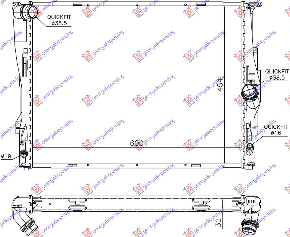 HLADNJAK MOTORA BENZIN MAN/AUTO 600×460 2 CEVI BMW SERIES 3 (E92/93) COUPE/CABRIO (2007-2011) (OEM: 17112283468, 17117521046, 17117521931)