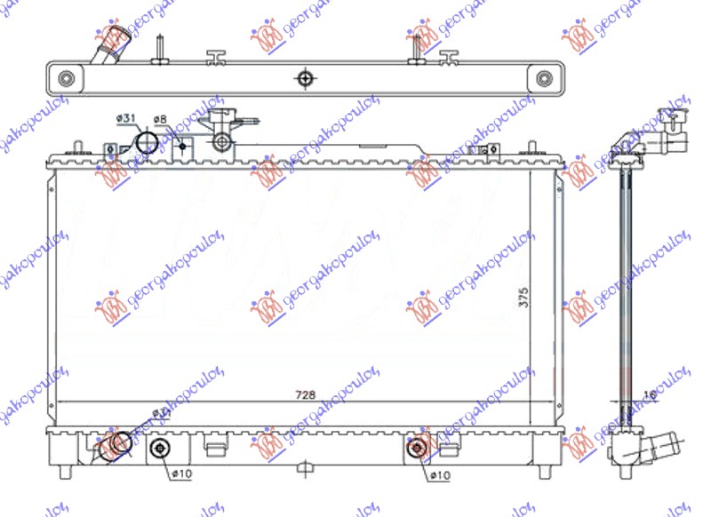 HLADNJAK MOTORA 1.8 – 2.0 BENZIN MANUALNI375x740 MAZDA 6 (2008-2013) (OEM: LF4J15200B, LF4J15200C, LFCT15200)