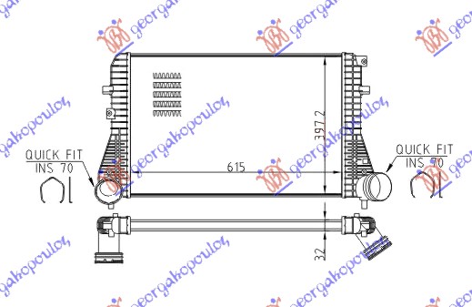 HLADNJAK INTERKULERA BENZIN – DIZEL (61.5×40.5×32)F70 AUDI A3 (2003-2008) (OEM: 1K0145803A, 1K0145803CD, 1K0145803E)