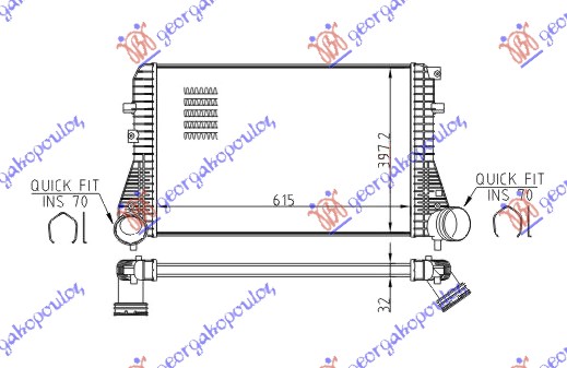 HLADNJAK INTERKULER BENZIN / DIZEL (6 1.5×40 .5×32)F70 VW CROSS TOURAN (2007-2010) (OEM: 1K0145803A, 1K0145803CD, 1K0145803E)