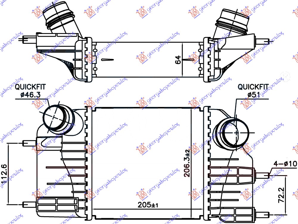 HLADNJAK INTERKULER 1.5 dCi DIZ (20 5×20 5×64) NISSAN NOTE (2013-) (OEM: 144613VD0A)