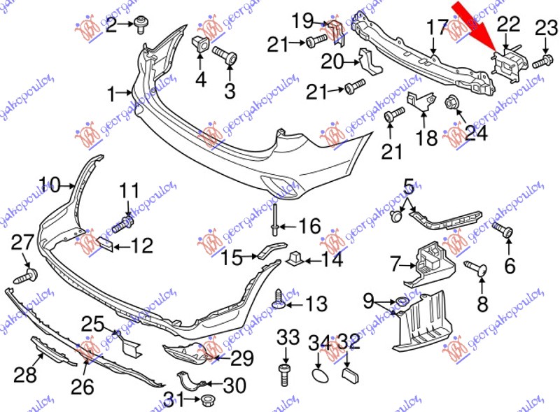 NOSAC ZADNJEG BRANIKA METALNI Leva str. HYUNDAI SANTA FE (2016-2018) (OEM: 86641-B8000, 86641B8000)