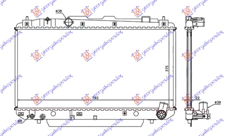 HLADNJAK MOTORA 2.0 D4d +/-AC (37.5×73.8×25) TOYOTA RAV 4 (XA20) (2000-2005) (OEM: 16400-27060, 1640027060, 1640027061)