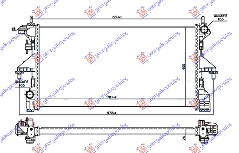 HLADNJAK 2.3 JTD +AC DIZEL MANUAL (780×390) CITROEN JUMPER (2014-) (OEM: 1382421080, 1616950280)