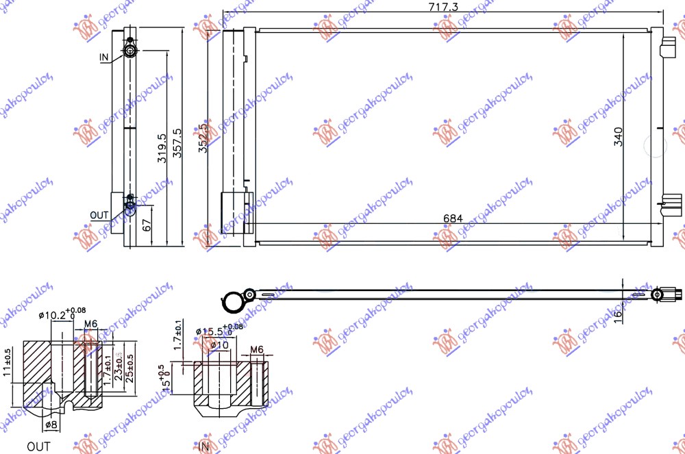 HLADNJAK KLIME 1.6i 16v BENZIN (684x340x16) JEEP RENEGADE (2014-2018) (OEM: 51944287, 51966748)