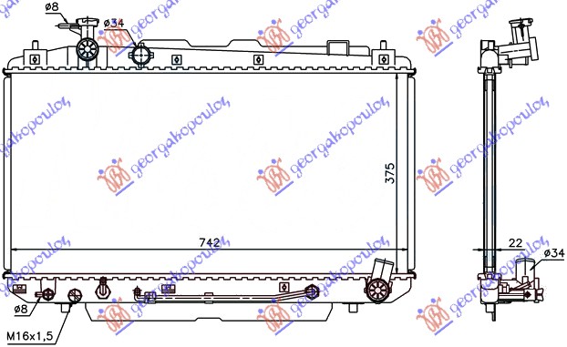 HLADNJAK 2.0 16V (37.5×73.8×16)AUTO TOYOTA RAV 4 (XA20) (2000-2005) (OEM: 16400-28140, 1640028140)