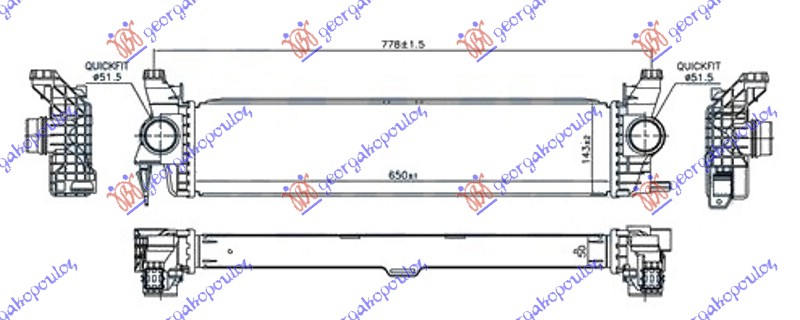 HLADNJAK INTERCOOLERA 1.6 (109/111CDi) (650x143x50) MERCEDES VITO (W447) (2015-) (OEM: 4475010501, A4475010501)