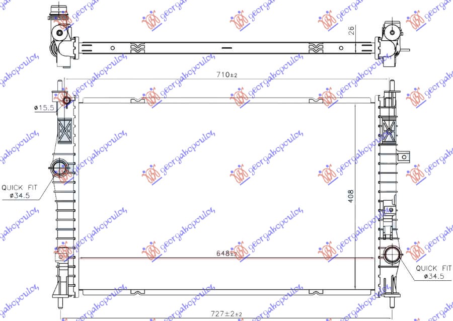 HLADNJAK MOTORA BENZIN / DIZEL 650 x4 10 x26 CALSONIC OPEL VIVARO (2019-) (OEM: 1609961580, 9678711180)