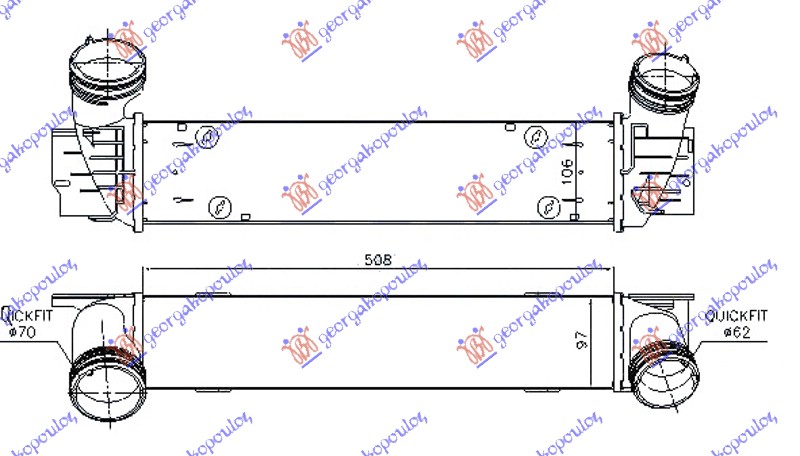 HLADNJAK INTERKULERA 2.0 DIZEL (508x95x105) BMW SERIES 3 (E92/93) COUPE/CABRIO (2007-2011) (OEM: 17517798788)