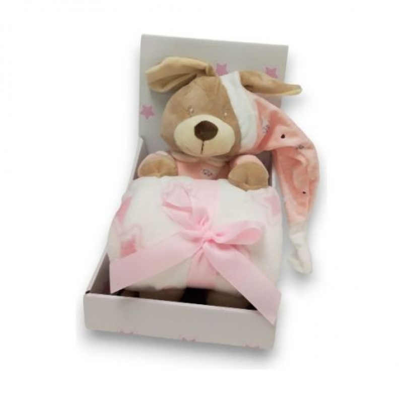 BBO set plišana igračka+ćebence Sleepy Bear Pink