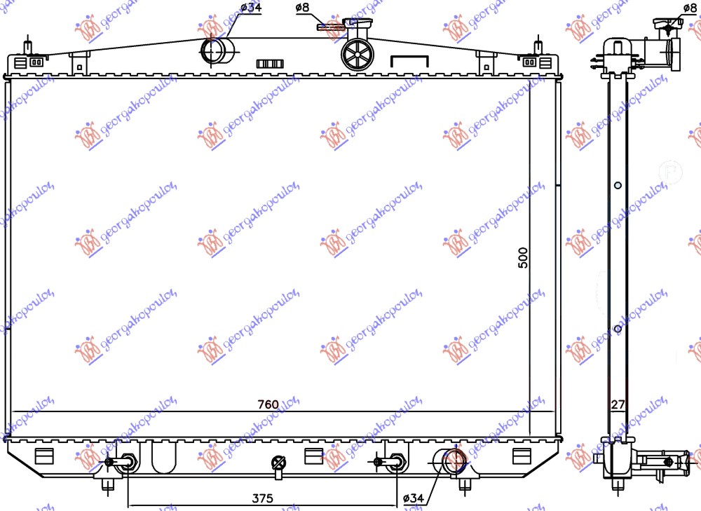 HLADNJAK MOTORA 3.5 BENZIN/HIB (500x760x27) LEXUS RX (2020-) (OEM: 1640031A30, 1640031A40)
