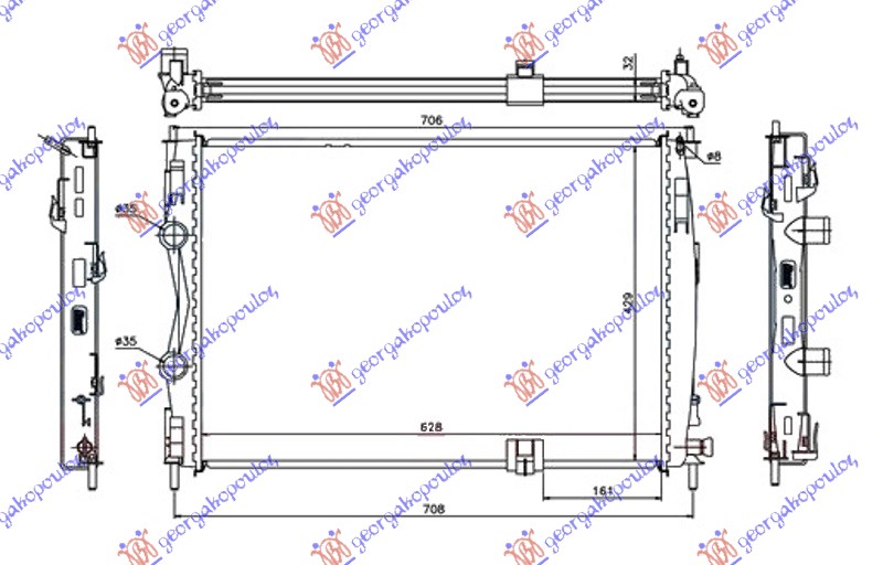 HLADNJAK MOTORA 2.0 DCi (63×44.5×34) NISSAN QASHQAI (2010-2013) (OEM: 21400-JD70A, 21400-JD71A, 21400JD70A)