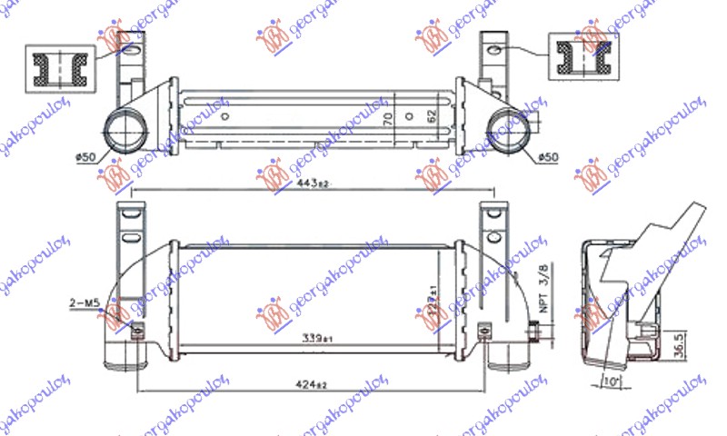 HLADNJAK INTERCOOL.1.8Di/TDCi – 07 (340x128x62 FORD TRANSIT CONNECT (2003-2010) (OEM: 1201168, 2T1Q9L440AB, 2T1Q9L440AC)