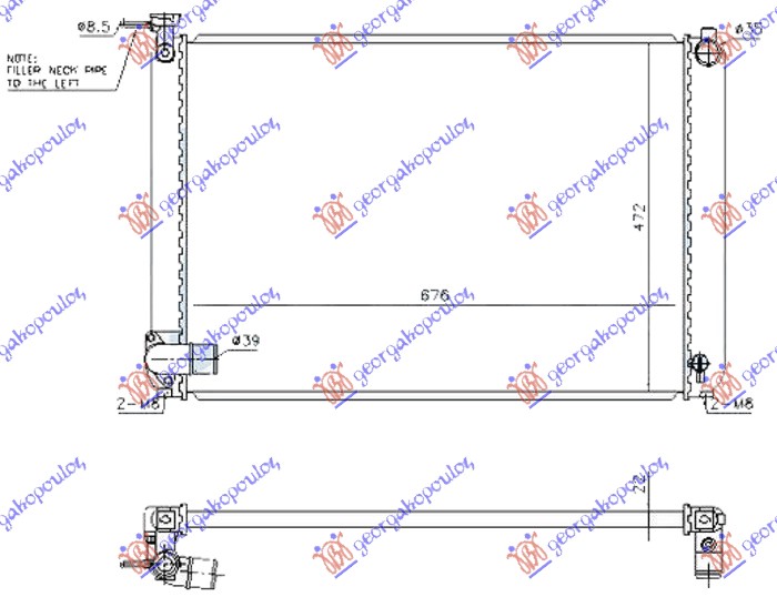 HLADNJAK MOTORA 3.3i 24V HIB 675×472 LEVO LEXUS RX 330/350/400 (2003-2009) (OEM: 1604120351)