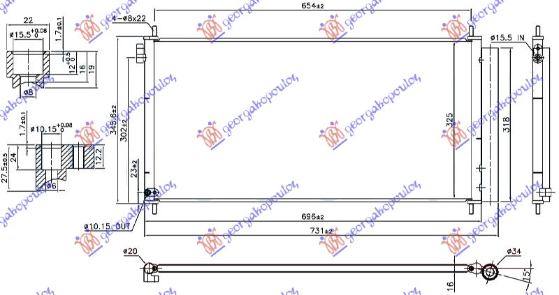 HLADNJAK KLIME 2.0 D4D DIZEL (696x325x 16) TOYOTA AURIS (2012-2015) (OEM: 8845002420, 8845012320)