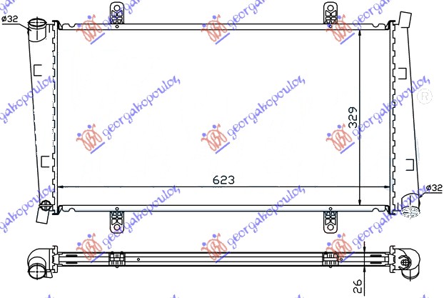 HLADNJAK MOTORA 1.9 T.D (62.2x33x27) 00 – 06 VOLVO S40 (2000-2003) (OEM: 8601969, MB613907)