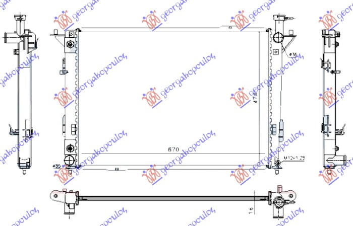 HLADNJAK MOTORA 2.4-3.3-3.5 BENZIN AUTOMATIK (670×475) HYUNDAI SANTA FE (2009-2012) (OEM: 253102B400, 253102B600, 253102B650)