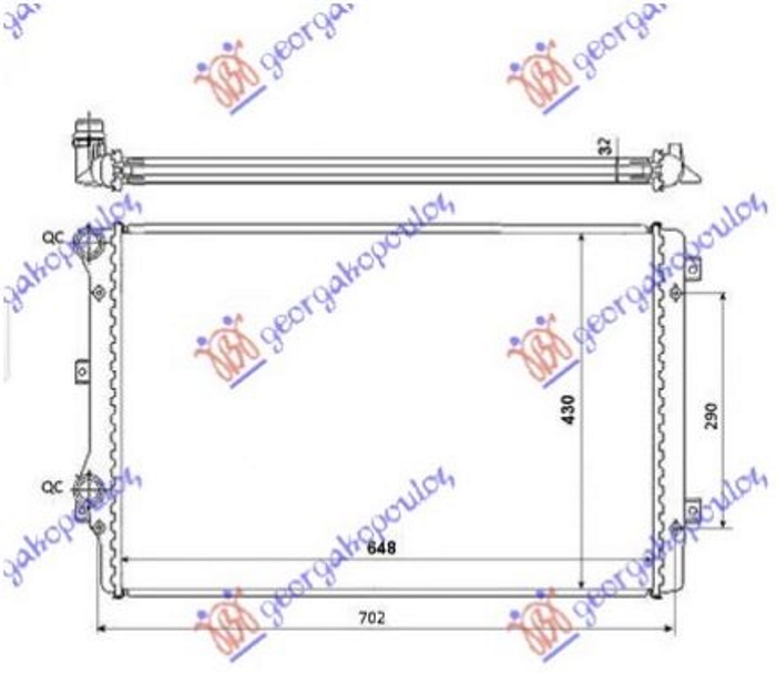 HLADNJAK MOTORA 1.8-2.0 BENZIN 650×450 LEMLJEN VW GOLF PLUS (2004-2009) (OEM: 1K0121251L, 1K0121253L)