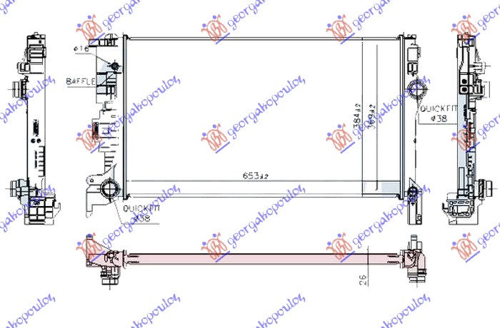 HLADNJAK MOTORA BENZIN / DIZEL (650 x370 x26) VOLVO XC90 (2014-2020) (OEM: 31338288, 32224828)