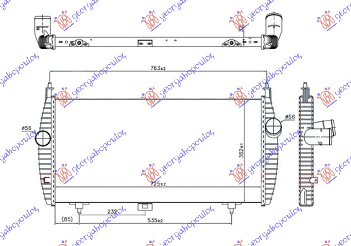 HLADNJAK INTERCOOLER 2.2 – 2.7 HDi DIZEL (720×360 CITROEN C5 (2004-2008) (OEM: 0384H9, 0384L6)