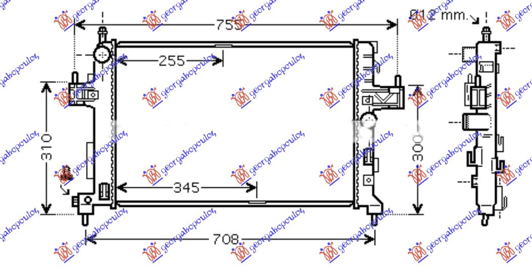 HLADNJAK MOTORA 1.3CDTi/1.7DTi (60×35)(B-A) OPEL CORSA C (2000-2006) (OEM: 1300259, 93177424)