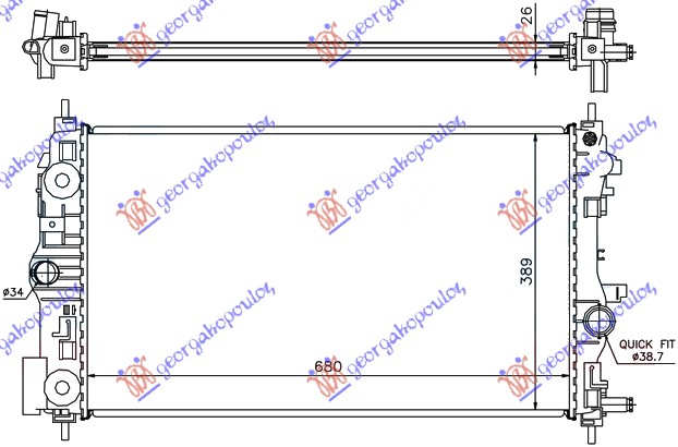 HLADNJAK MOTORA 1.7-2.0 DIZEL (68×39.5) OPEL ASTRA J 4D (2013-) (OEM: 1300298, 13267662, 13336887)