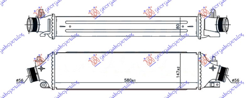 HLADNJAK INTERKULERA 2.0 JTD DSL (580X150X80) ALFA ROMEO GIULIETTA (2010-) (OEM: 50514486, 50539342)