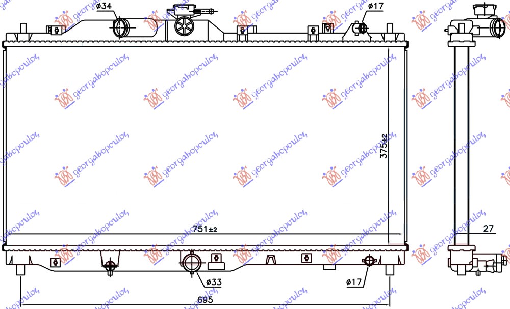 HLADNJAK 1.5 D DIZEL (375x741x27) MAZDA 2 (2014-2020) (OEM: S55215200, S55215200A)