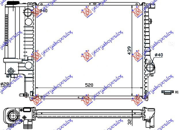 HLADNJAK MOTORA BENZIN MANUALNI – AC (440x330x32) BMW SERIES 5 (E34) (1988-1995) (OEM: 17111712978, 17111723537)