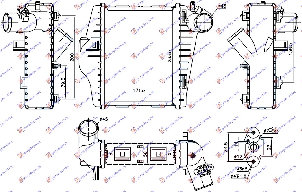 HLADNJAK INTERKULERA 1.0i TURBO (171×233) BEHR SMART FORTWO (2007-2012) (OEM: A4515010101, A4515010301)